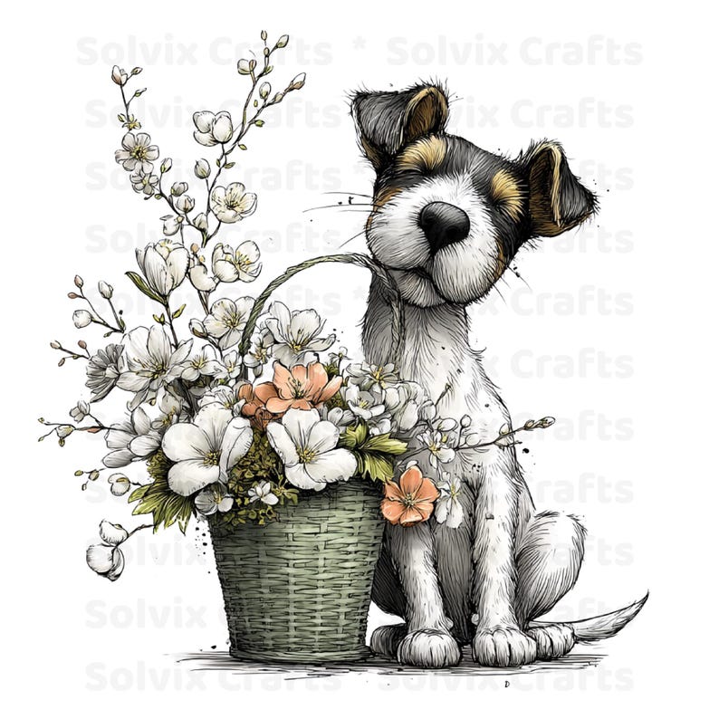 Spring Dog Clipart Bundle | Watercolor Puppy PNG | Floral Pet Digital ...