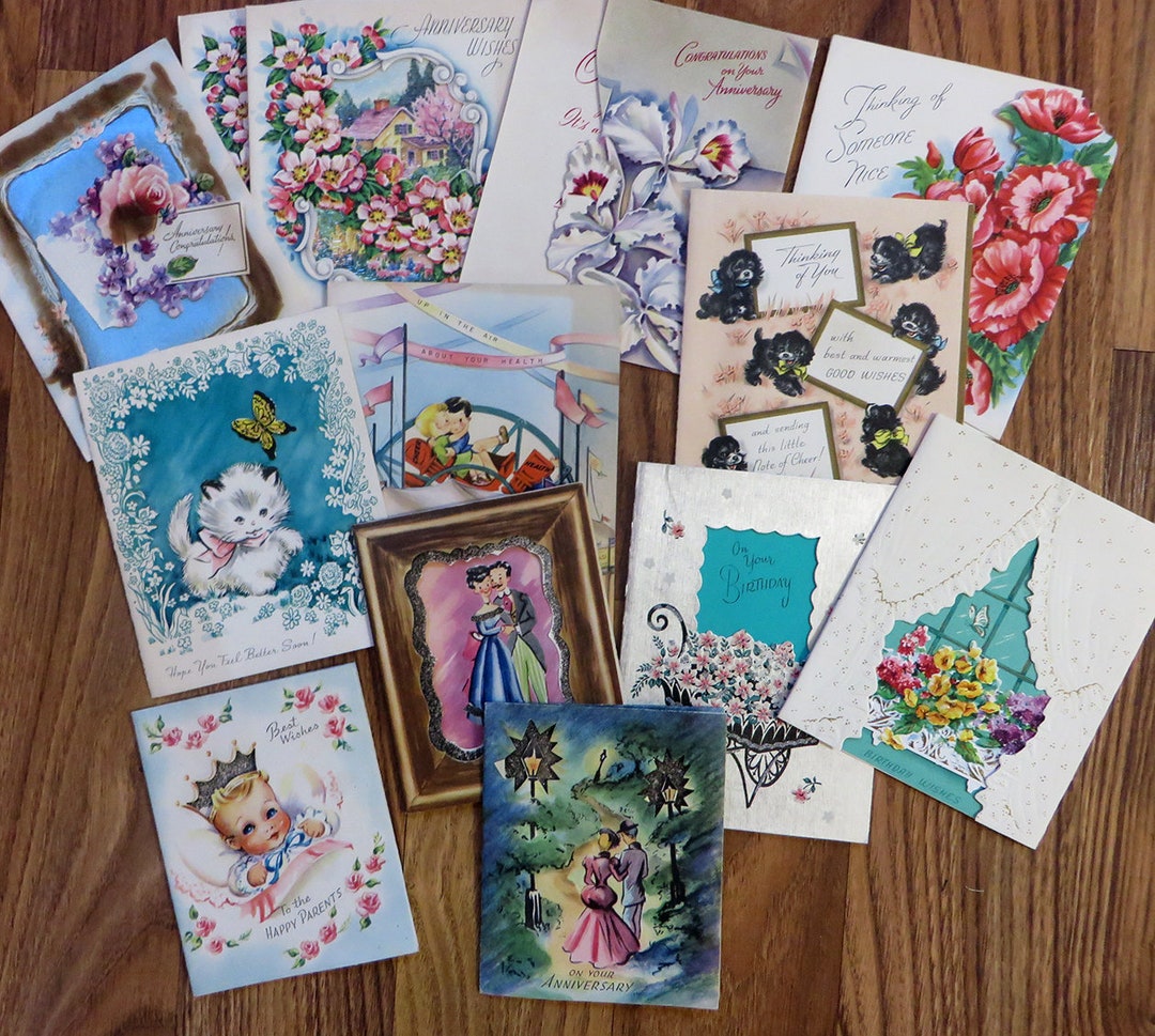 REDUCED ~ Collection of 16 Vintage 50s Cutout / Diecut Greeting Cards ...