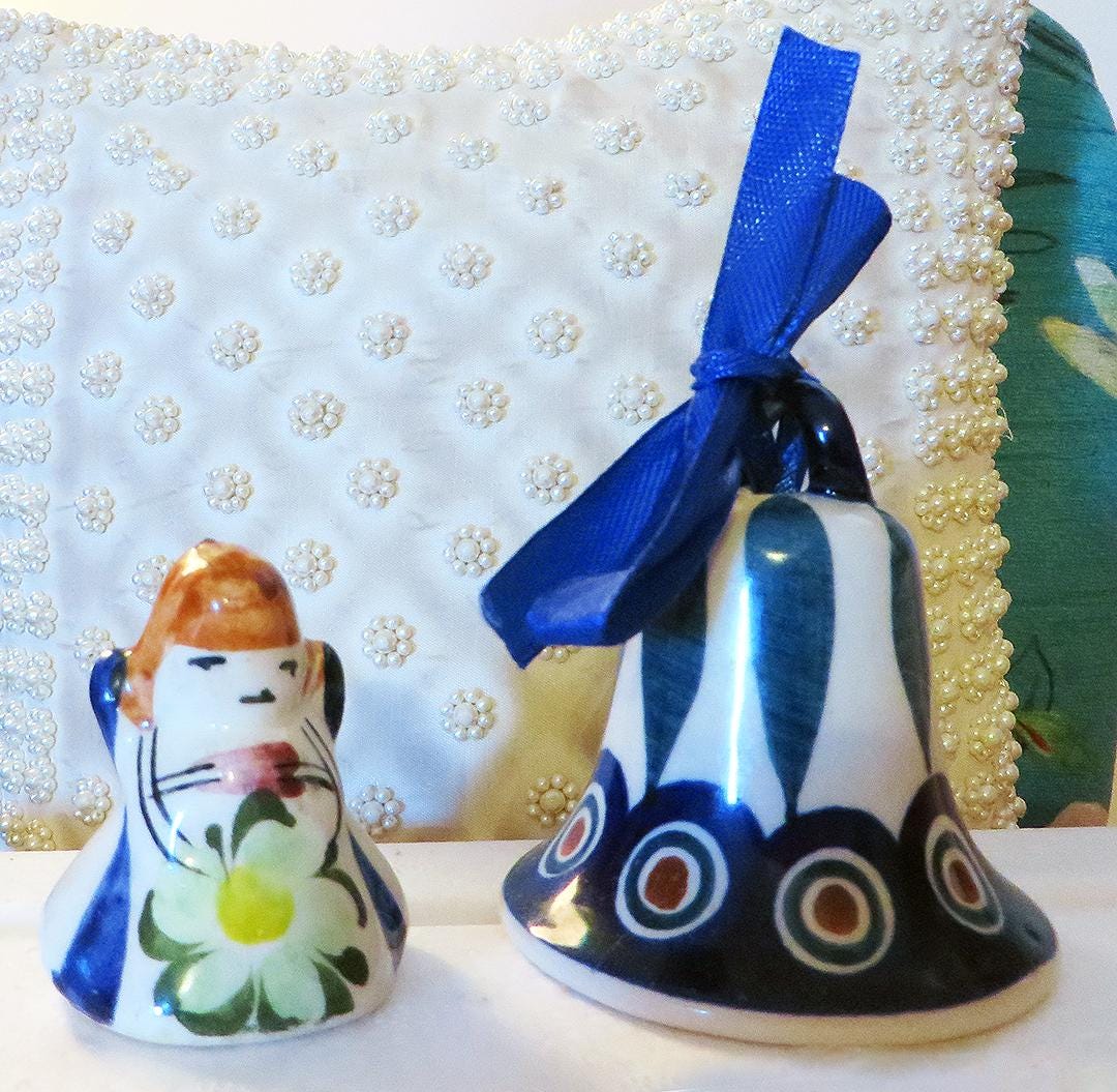 Vintage Pair (2) of Hand-painted Pottery Bells ~ Made in Poland ...