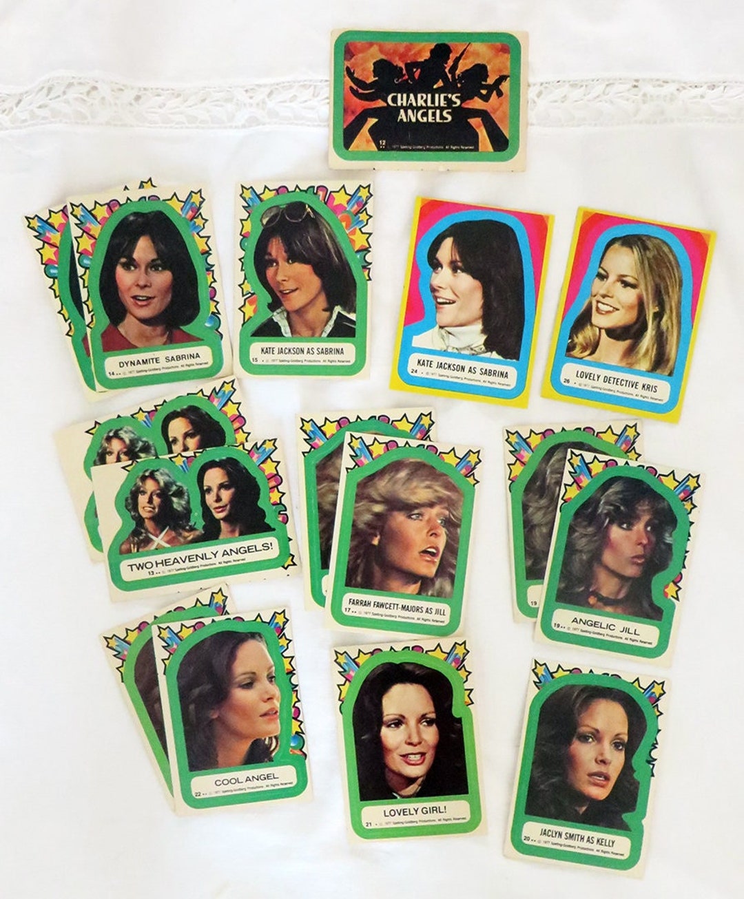Lot of 16 Vintage 1977 Charlie's Angels Stickers / Trading Cards Farrah, Kate, Jaclyn & Cheryl ...