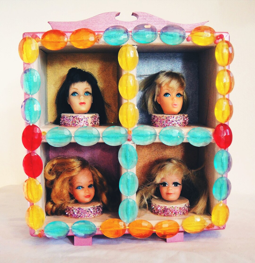 COOL Handmade Vintage Barbie Head Box ~ Fixture ~ Art ~ 4 Barbie Heads ...