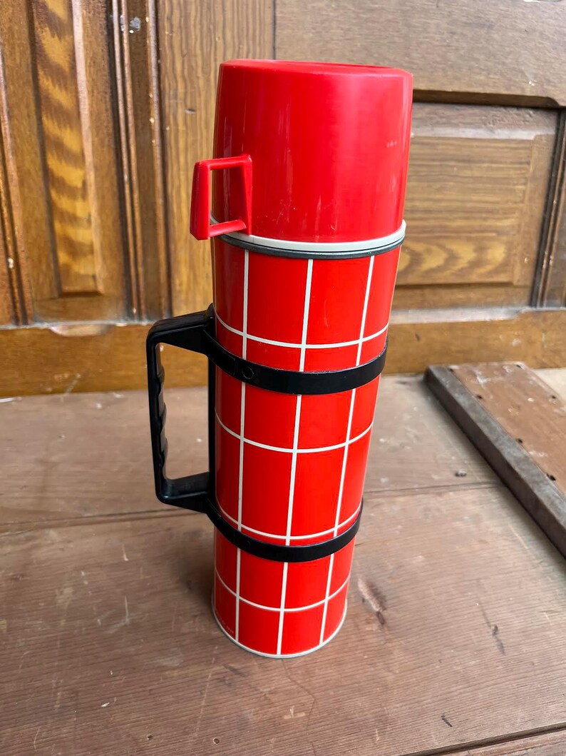 Vintage 1970's Red Metal Thermos - Etsy