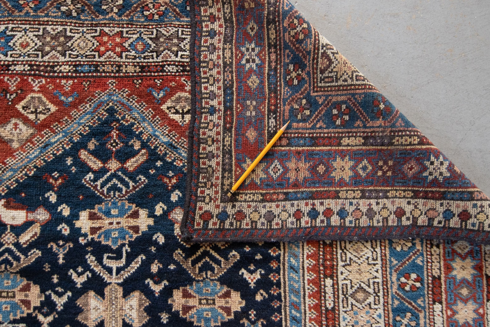 Antique 5’3” X 11’4” Luri Rug Allover Design Navy Brick Red Hand ...