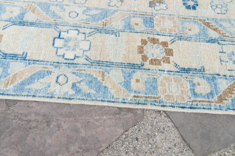 Vintage 3’1” X 18’6” Long Runner Botanical Champagne Blue Design Wool ...