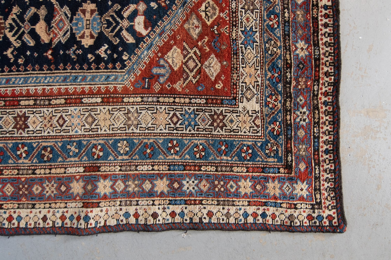 Antique 5’3” X 11’4” Luri Rug Allover Design Navy Brick Red Hand ...