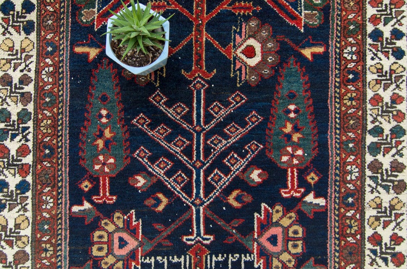 Antique Kurdish Rug 3’7” X 9’4.5” Tree of Life Design Flowers Vines ...