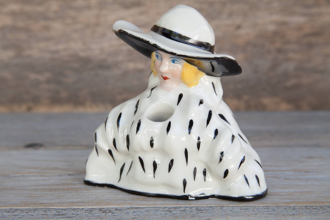 Antique French Figural Art Deco Lady Woman Porcelain Inkwell by Henri ...