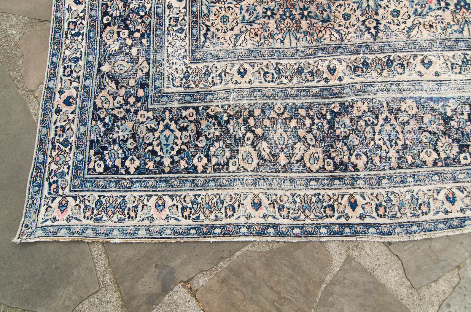 Antique 84 X 12 Distressed Rug Blue Pink Floral Wool - Etsy