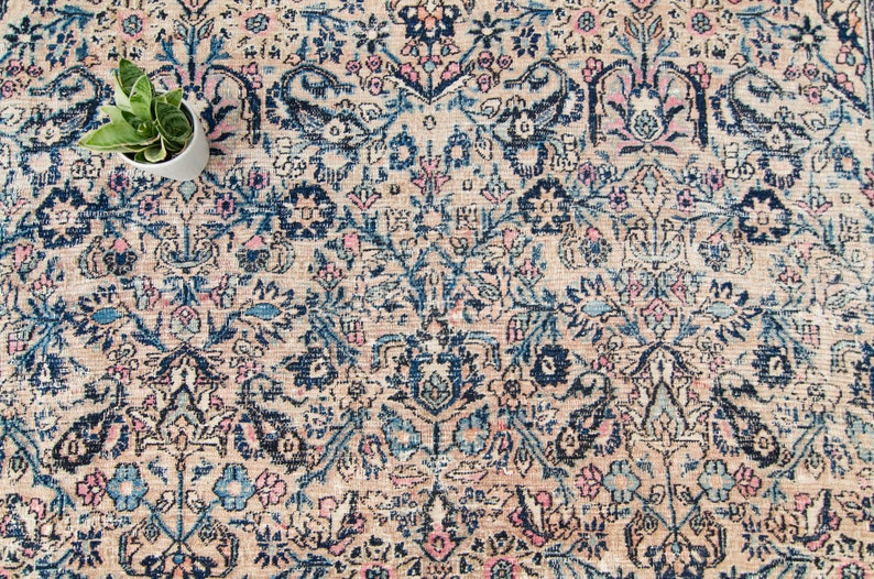 Antique 84 X 12 Distressed Rug Blue Pink Floral Wool - Etsy
