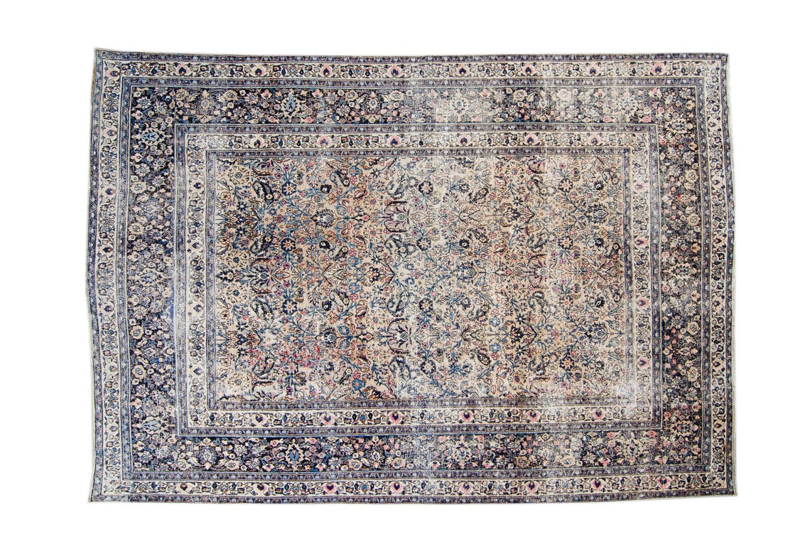 Antique 84 X 12 Distressed Rug Blue Pink Floral Wool - Etsy