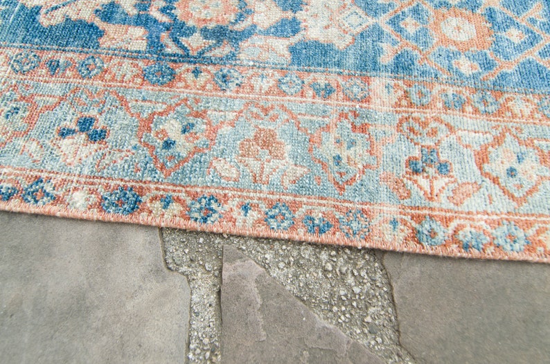 Antique 37 X 1511 Runner Blue Geometric Floral Distressed | Etsy