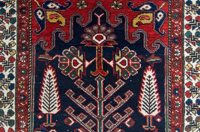 Antique Kurdish Rug 3’7” X 9’4.5” Tree of Life Design Flowers Vines ...
