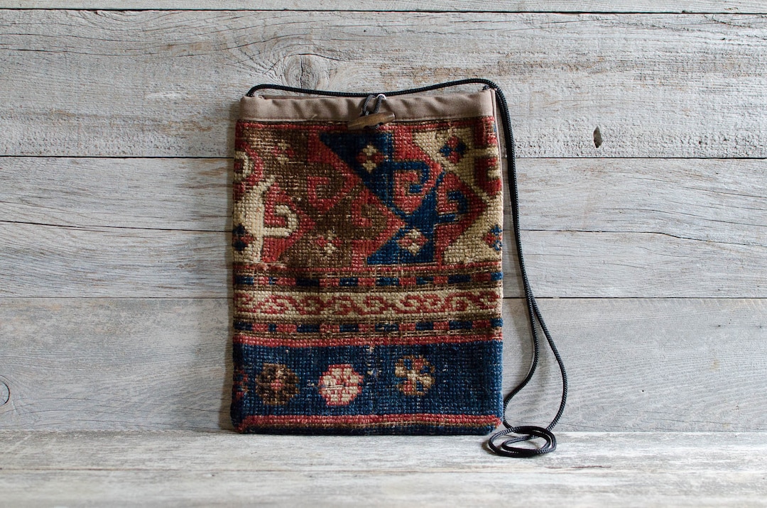 Vintage Hand Knotted Wool Repurposed Rug Hobo Boho Crossbody Purse ...