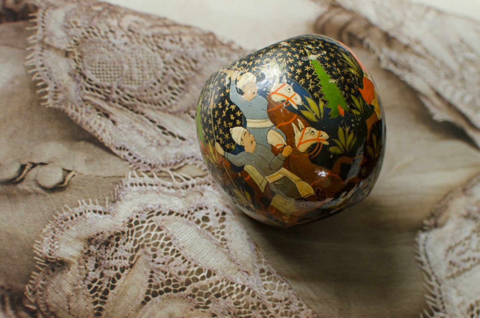 Vintage Indian Hand Painted Wood Lacquer Figural Ball Game | Etsy