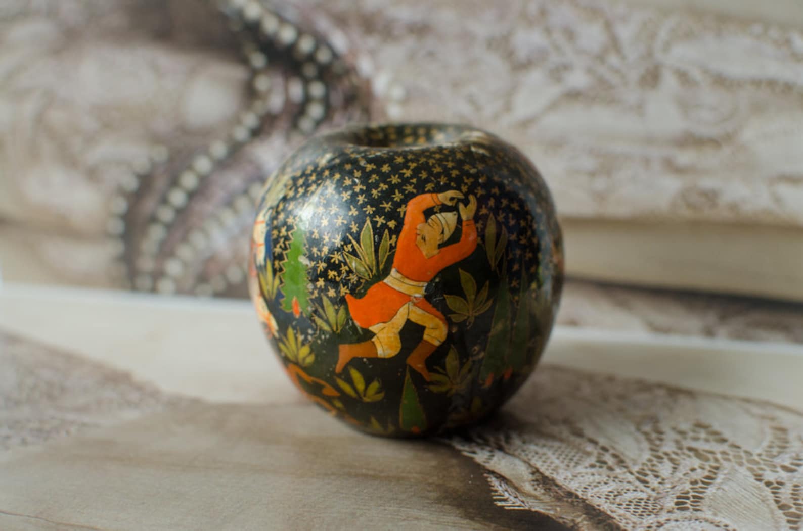 Vintage Indian Hand Painted Wood Lacquer Figural Ball Game | Etsy