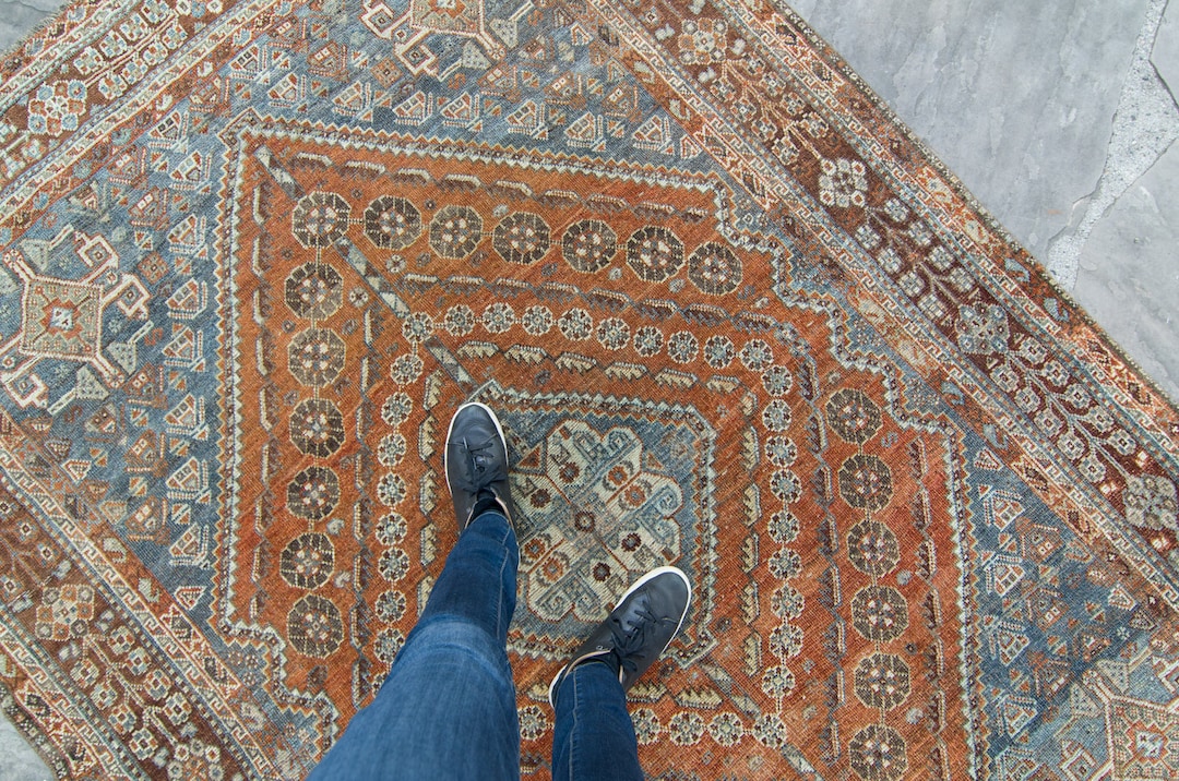 Antique 5’8” X 8’ Rust Brown Rug Diamond Medallion Medium Wool Hand ...