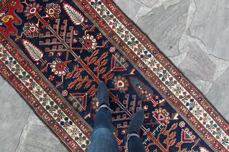 Antique Kurdish Rug 3’7” X 9’4.5” Tree of Life Design Flowers Vines ...