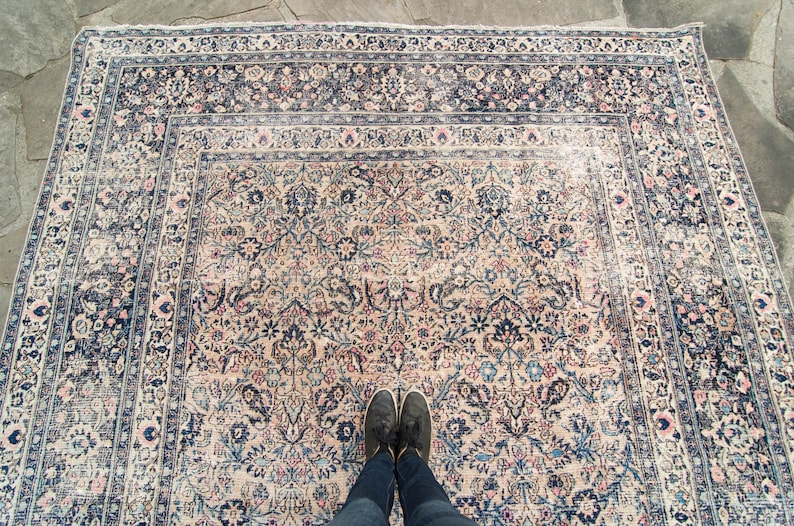 Antique 84 X 12 Distressed Rug Blue Pink Floral Wool - Etsy