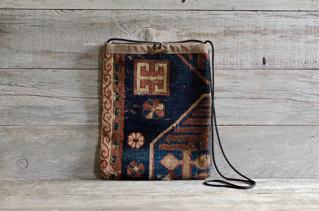 Vintage Hand Knotted Wool Repurposed Rug Hobo Boho Crossbody Purse ...