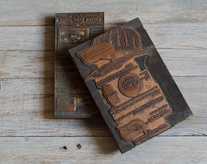 Vintage Set of 2 Letterpress Printing Blocks Metal Engraving Custom ...