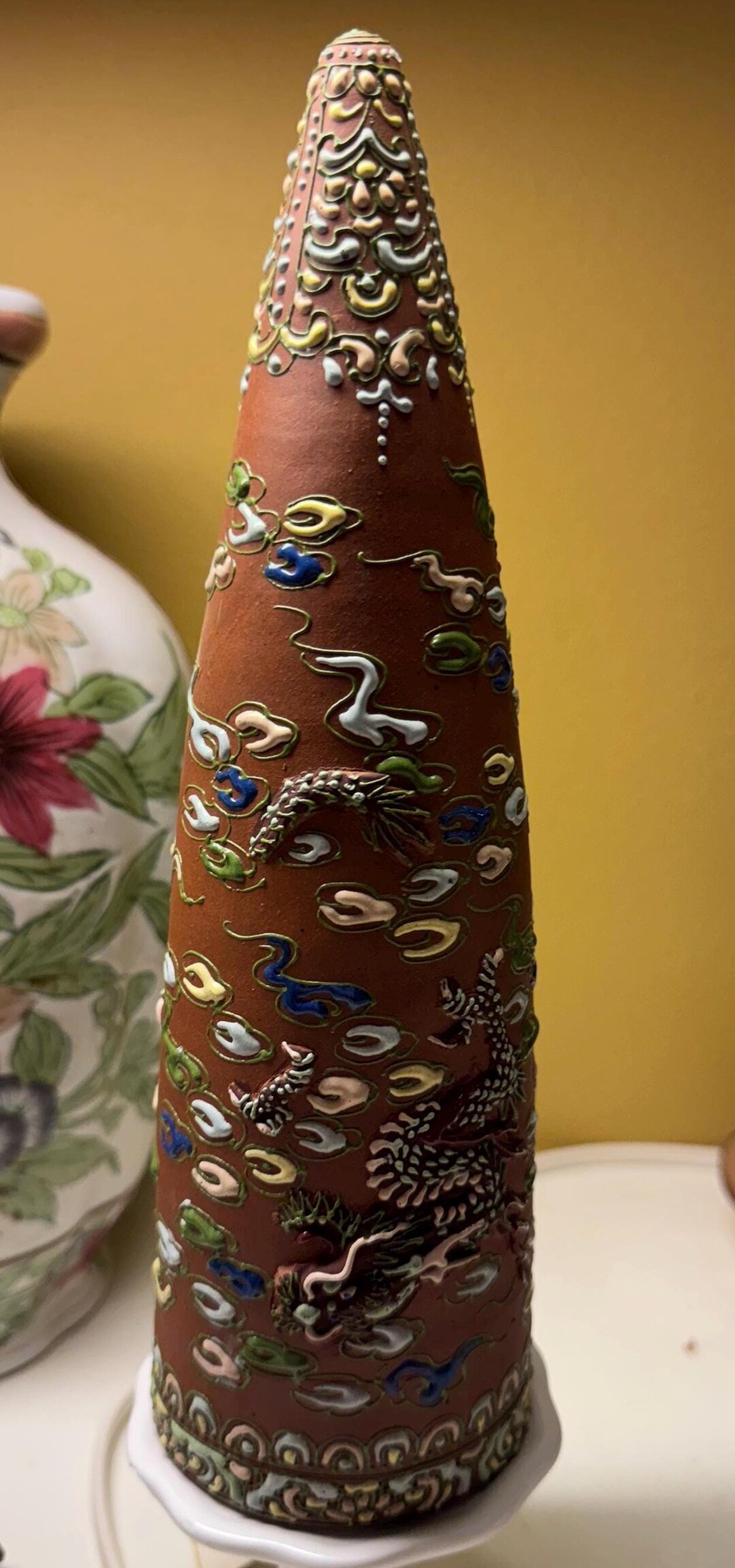 Vintage Hand-painted Terracotta Dragon Cone – Asian Mythical Decor ...