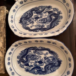 Vintage Blue and White Dragon Porcelain Serving Dishes – Set of 2 ...
