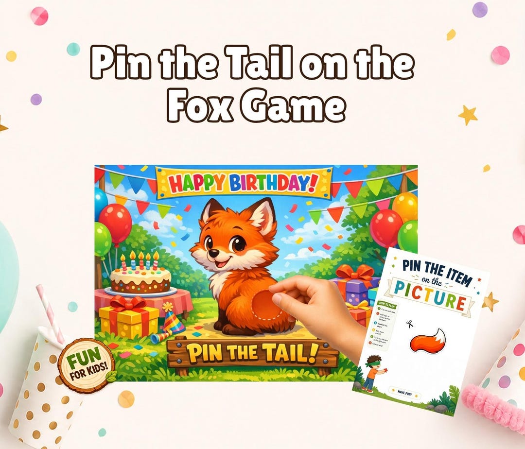 Pin the Tail on the Fox Game Printable, Woodland Birthday Party Game ...