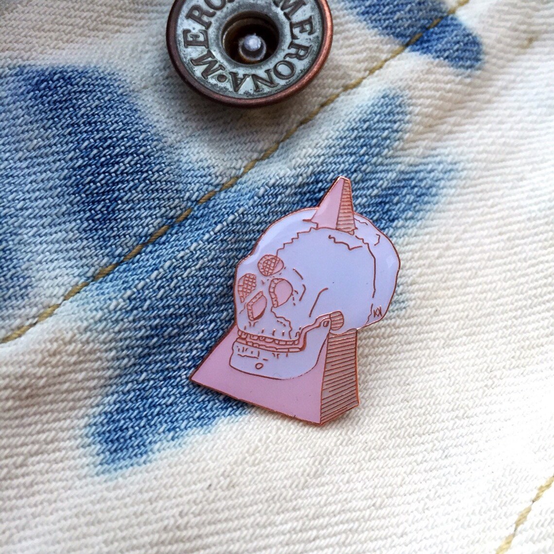 Glamour Wound Skull Pyramid 1" Lapel Enamel Pin White Pink Copper Metal ...