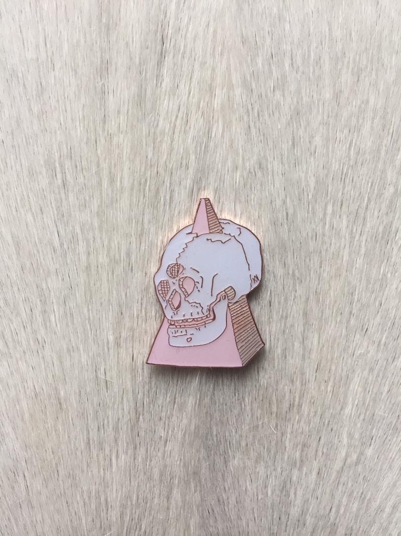 Glamour Wound Skull Pyramid 1" Lapel Enamel Pin White Pink Copper Metal ...