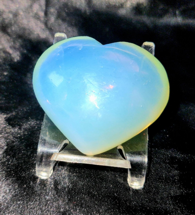 Opalite Heart Crystal, Clear Acrylic Display Stand, Natural Opalite ...