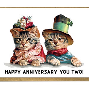 Cute Anniversary Card; Vintage Cats; Cat Lover; Unique Anniversary Card ...
