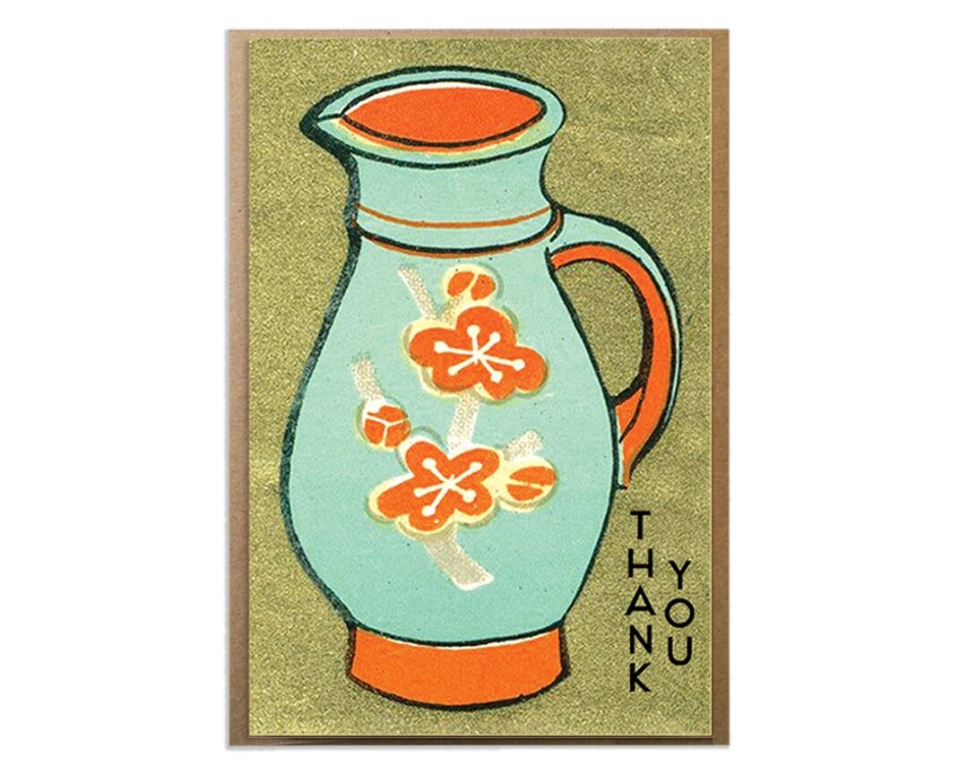 Blue Water Pitcher Thank You; Vintage Style Thank You Card; Original ...