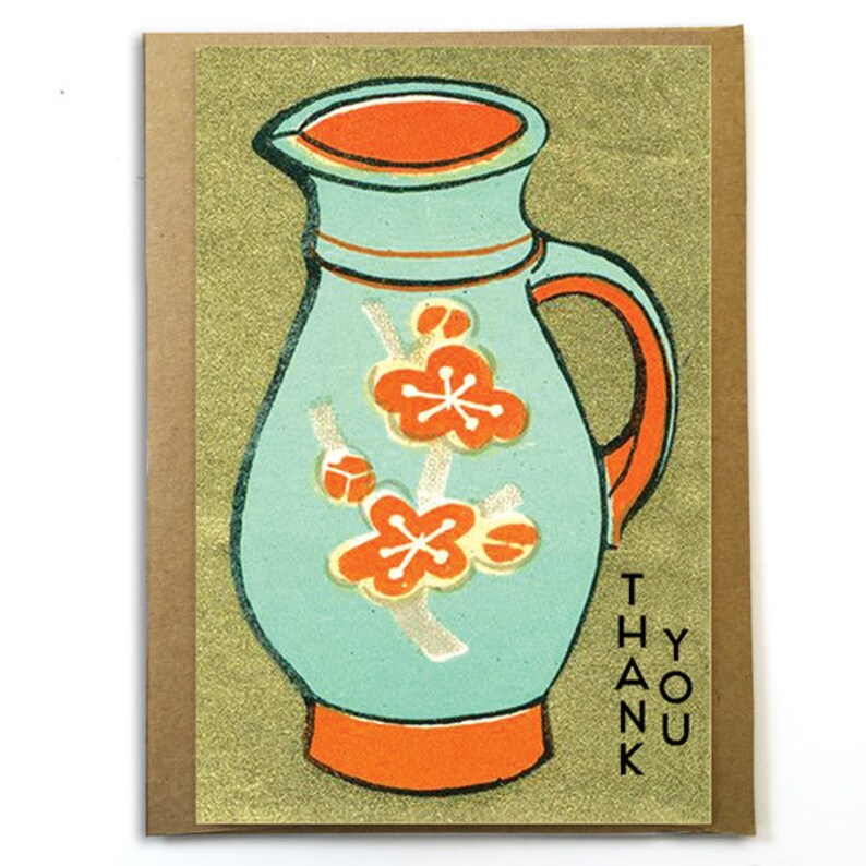 Blue Water Pitcher Thank You Vintage Style Thank You Card - Etsy