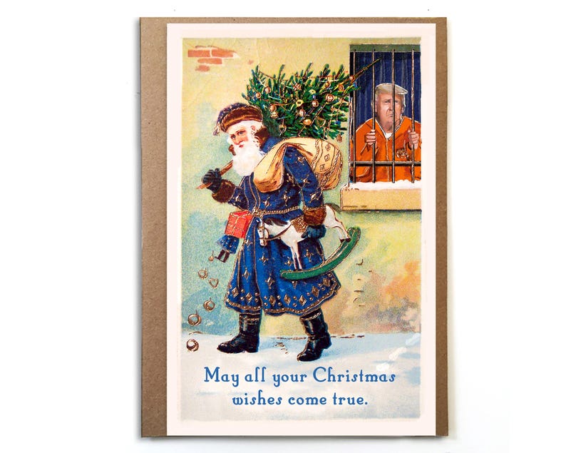 Funny Petite Political Christmas Card: Vintage Santa With Trump in Jail ...