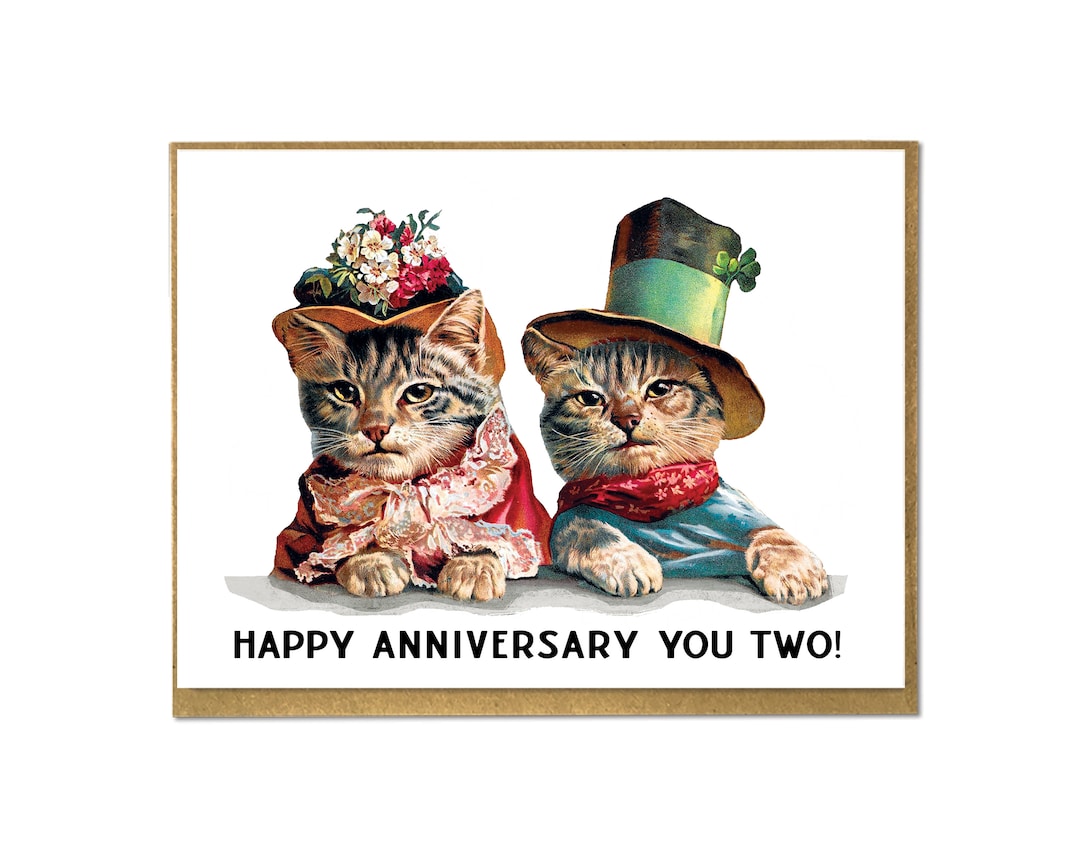 Cute Anniversary Card; Vintage Cats; Cat Lover; Unique Anniversary Card ...