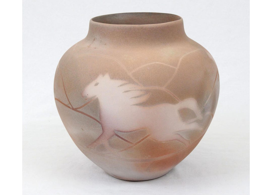Nicholas Bernard Vintage 1989 Studio Pottery 10" Vase Pot Horses ...