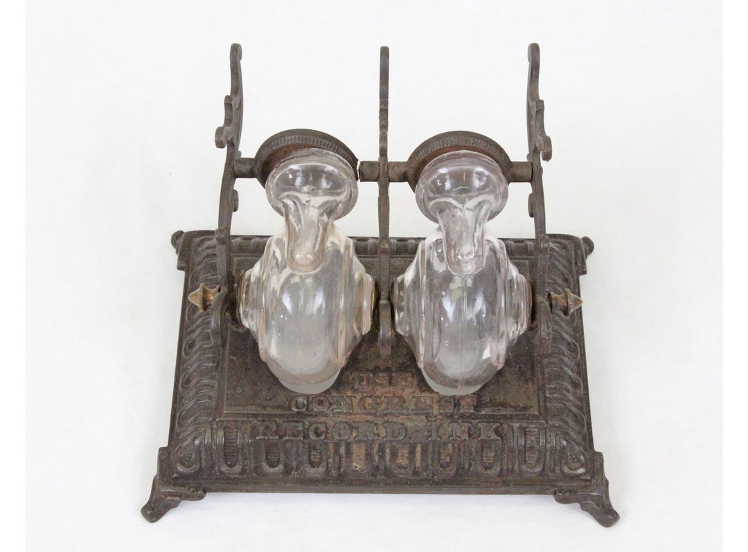 Antique 1870's RARE Congress Record Ink Double Snail Glass Inkwell ...
