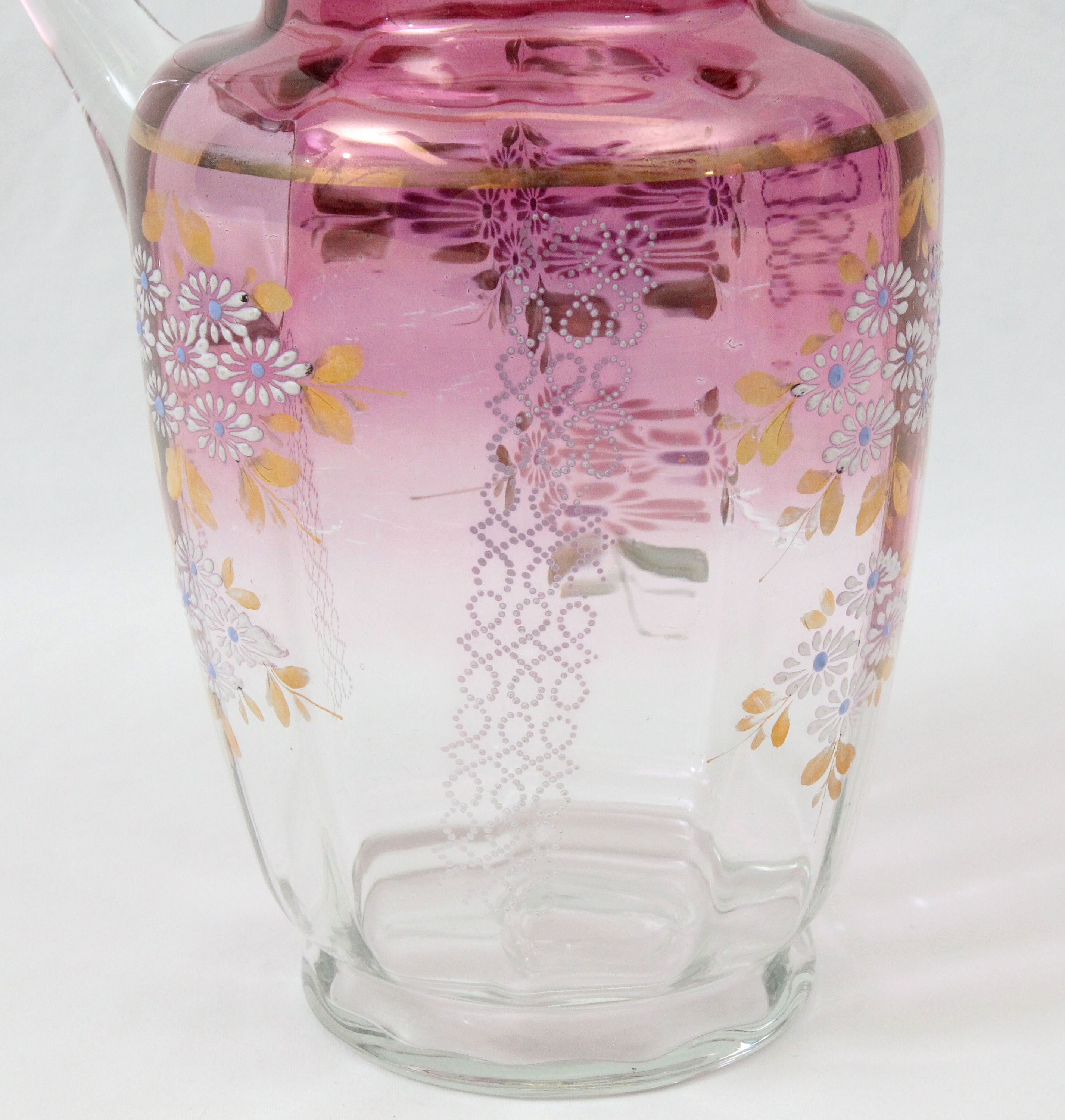 Antique Victorian Painted Enamel Glass Pitcher Set 6 Tumblers Clear ...