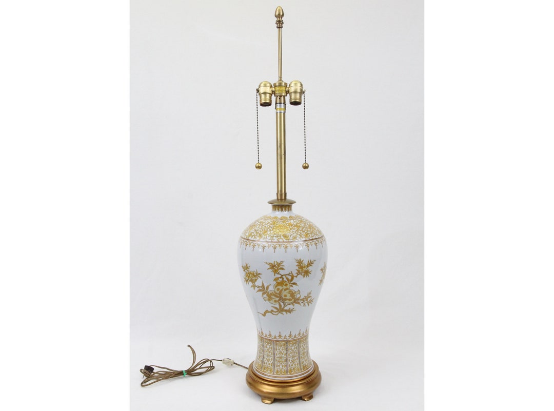 For Rewire Marbro Porcelain Vase Vintage Table Lamp Painted Pomegranate ...