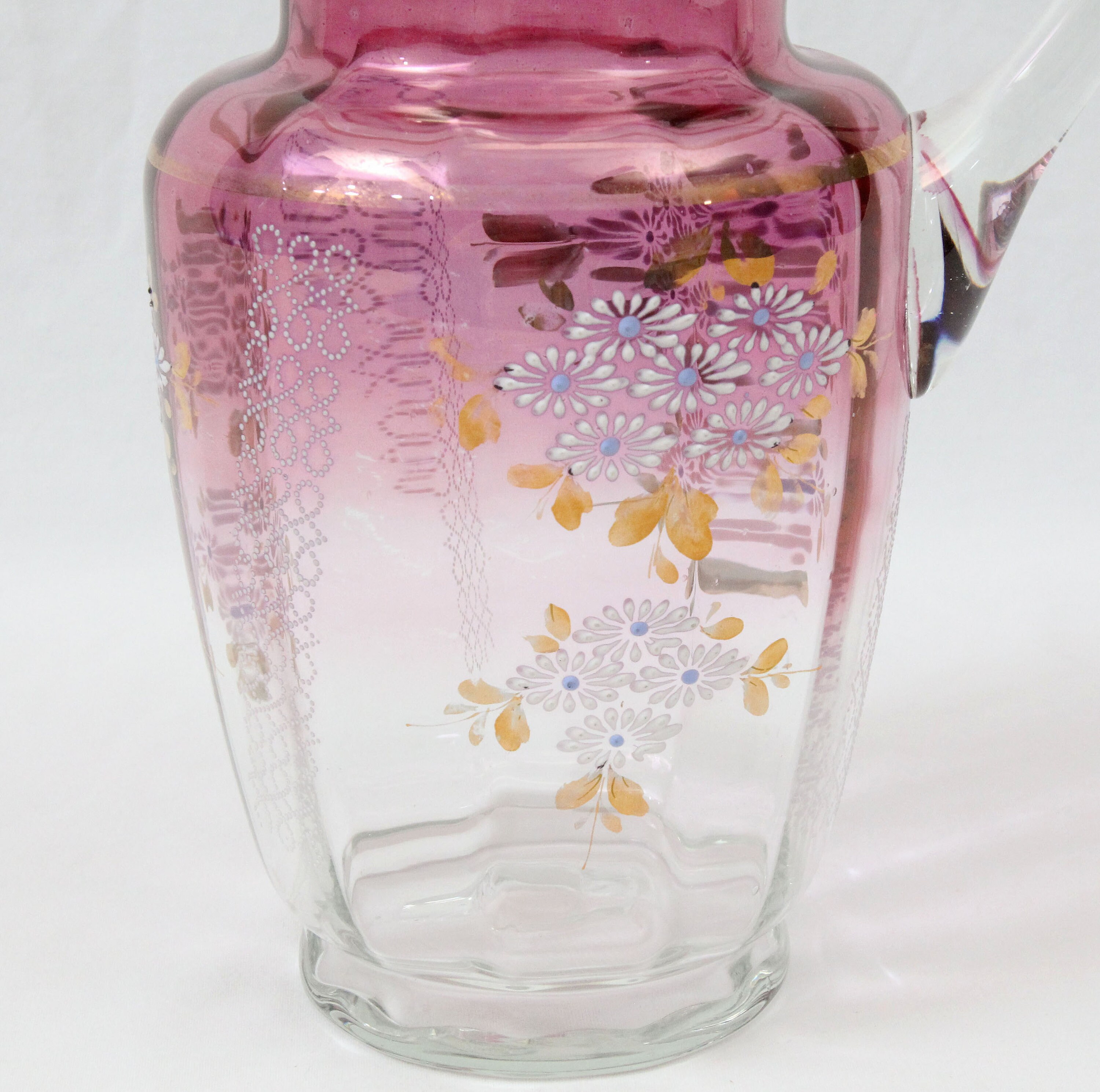 Antique Victorian Painted Enamel Glass Pitcher Set 6 Tumblers Clear ...