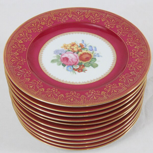 Burgundy Floral Plates - Etsy