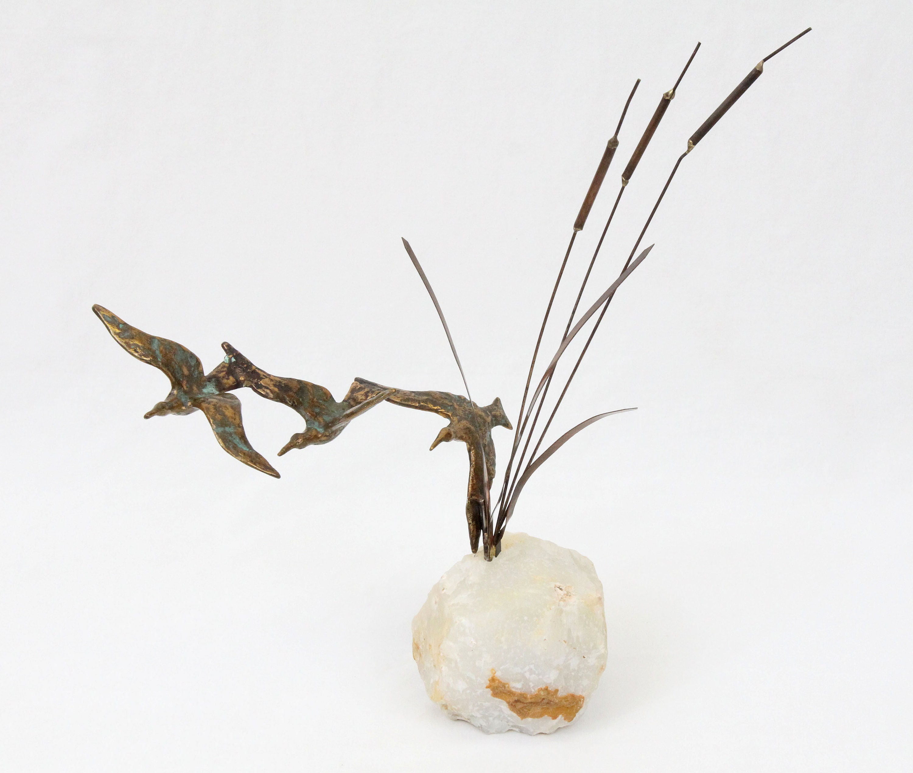 Vintage C Jere Birds in Flight & Cattails 15 Metal Brass Sculpture Onyx ...
