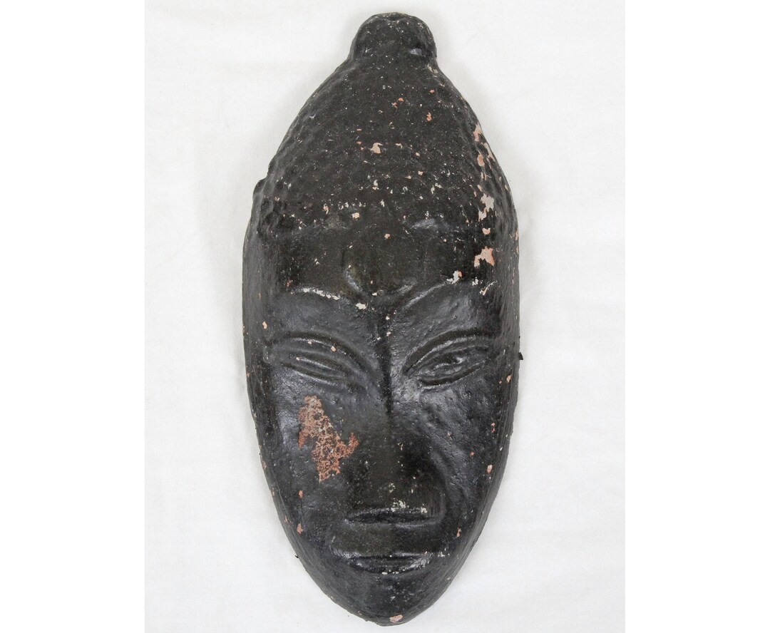 Vintage Black Concrete Mask African Woman Garden Sculpture Wall Art ...