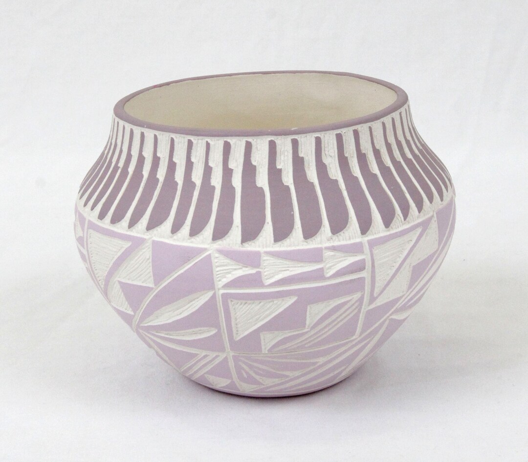 Acoma Pottery 5.75" Etched Purple Lilac Pot Bowl Signed DSA Native ...
