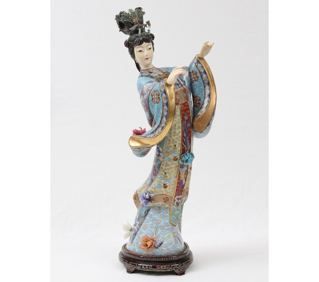 Large Chinese Cloisonne 24" Geisha Woman Figure Statue Sculpture ...