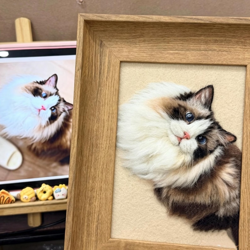 Custom Needle Felted Pet Portrait Frame, Handmade Wool Felt Dog Cat ...