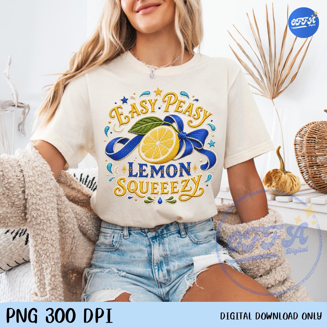 Easy Peasy Lemon Squeezy PNG, Faux Embroidery Lemon Design, Summer ...