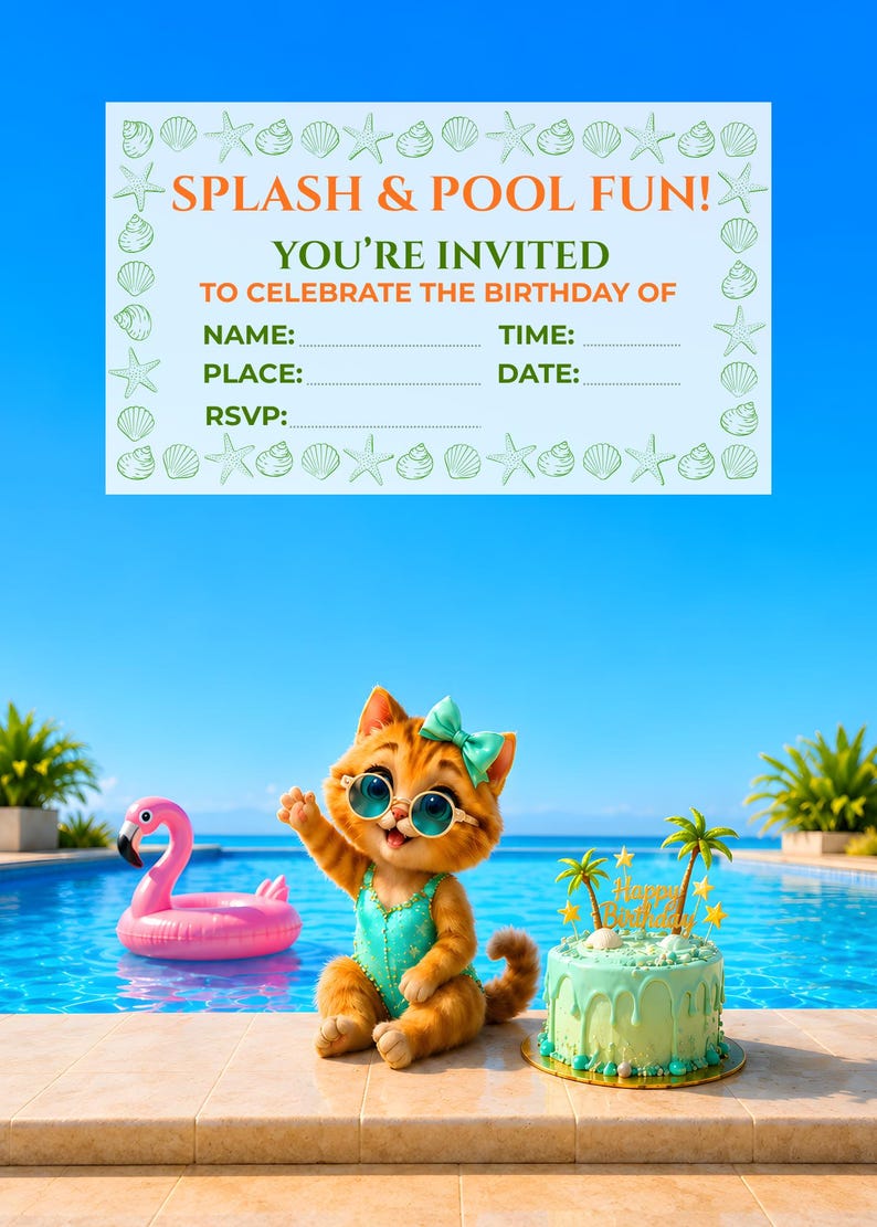 Summer Birthday Invitation Pack, Beach Pool Ice Cream Party Styles ...