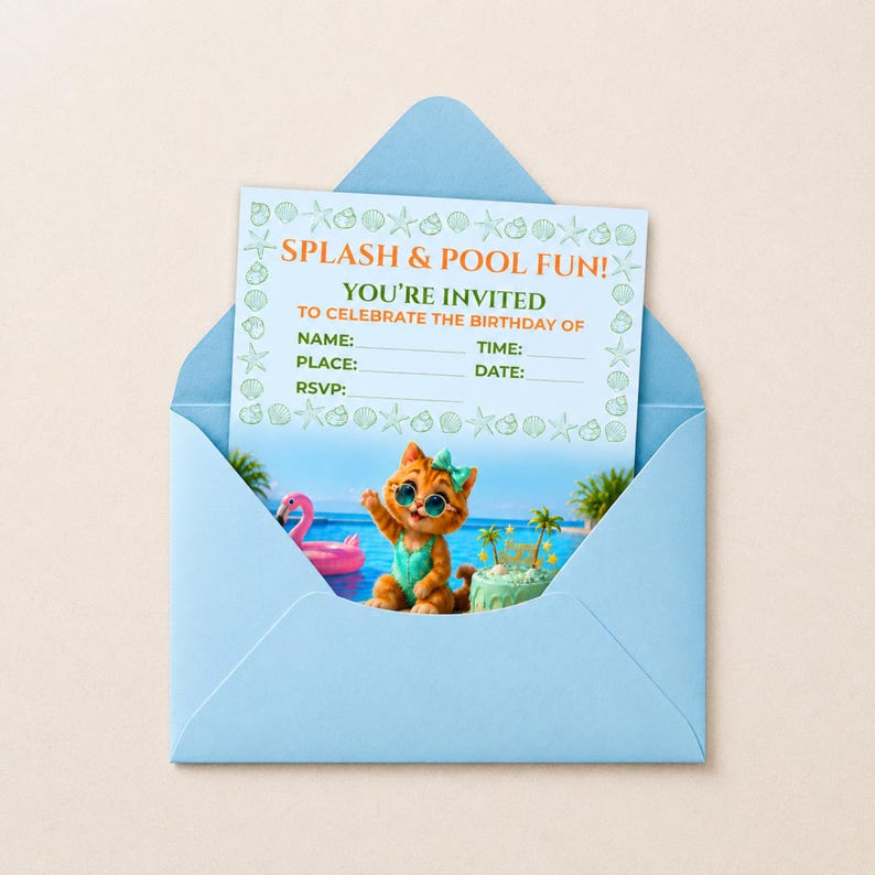 Summer Birthday Invitation Pack, Beach Pool Ice Cream Party Styles ...
