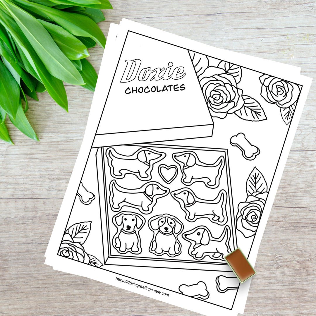 Doxie Box of Chocolates Coloring Page – Printable for Kids & Adults ...